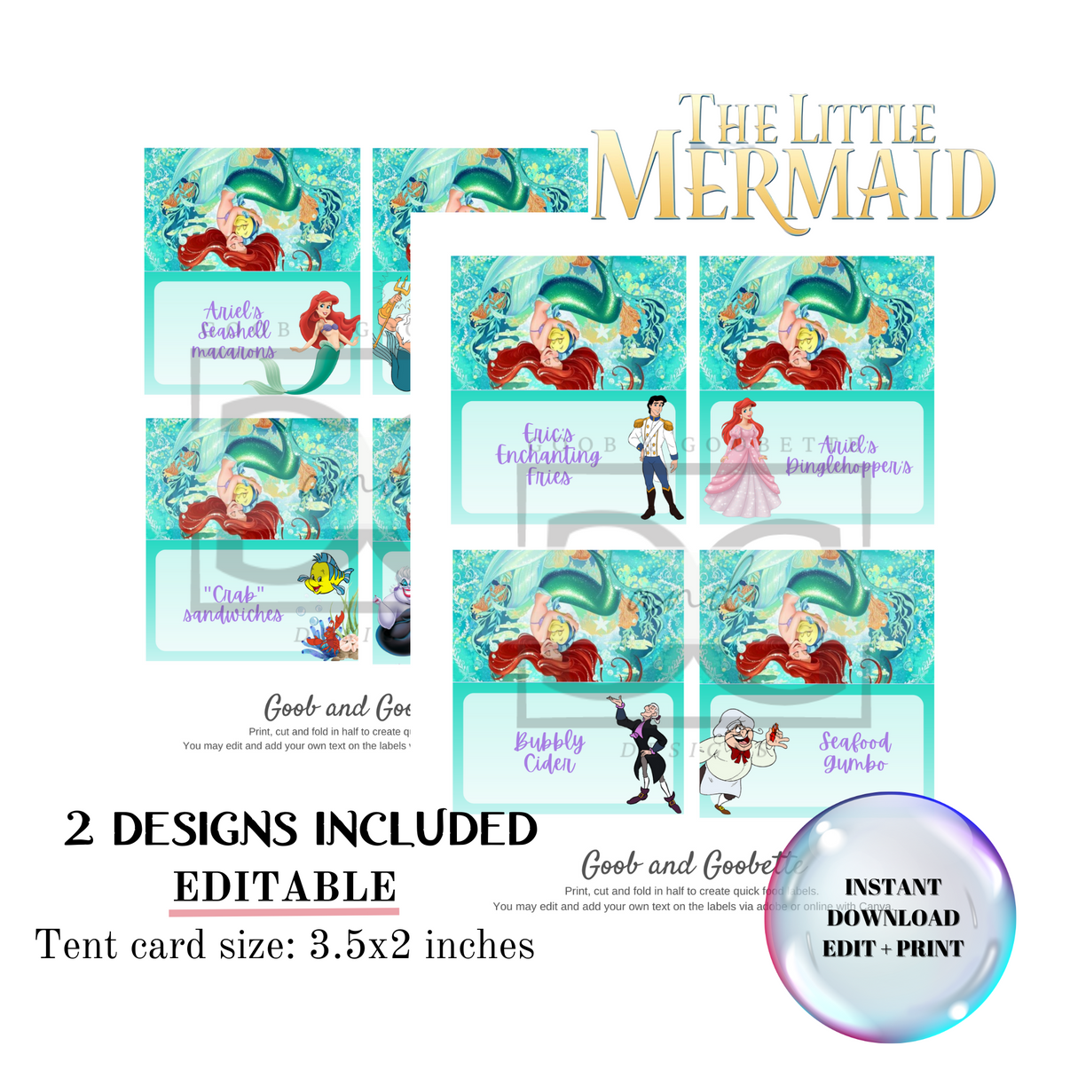 Little Mermaid Food Tent/Labels - Ariel and Flounder – Blissful ...