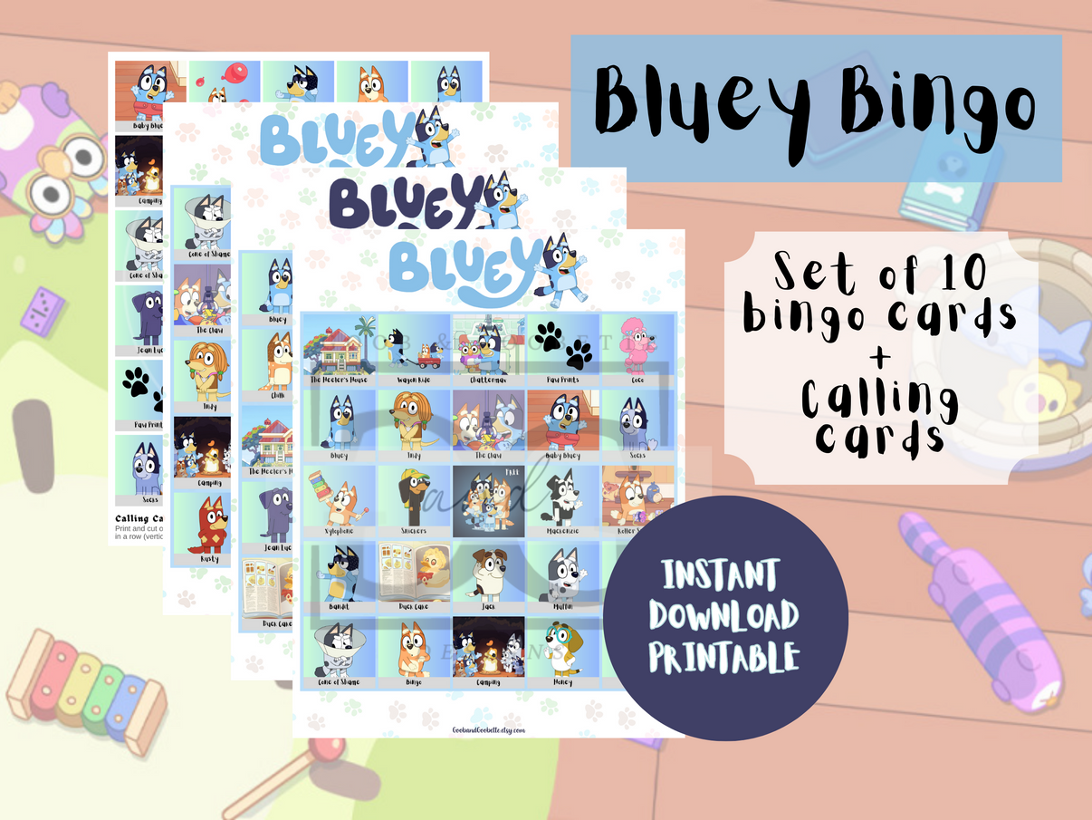 Bluey Bingo Set - Digital Bluey Party Bingo Cards and Calling Cards (S ...
