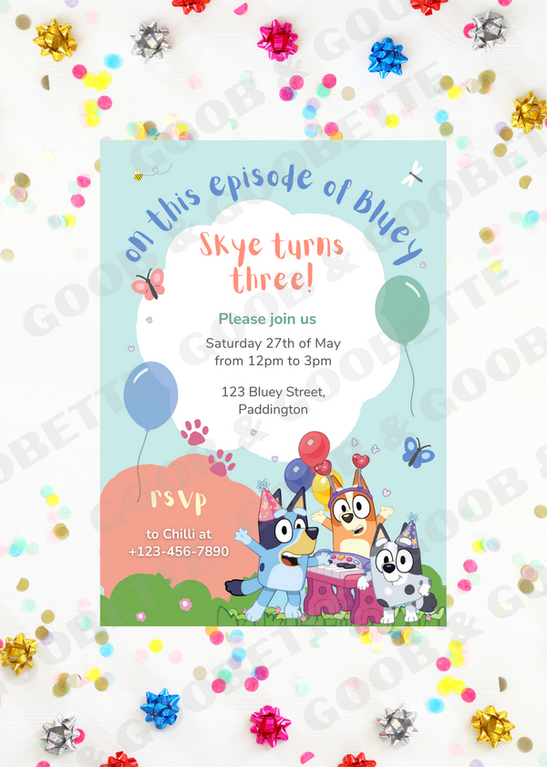 Bluey Invite - Bluey Birthday – Blissful Perfections x Goob & Goobette ...