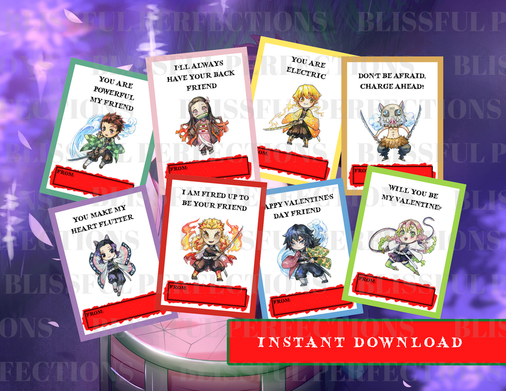 Demon Slayer Valentines Day Cards - Demon Slayer Cards – Blissful ...