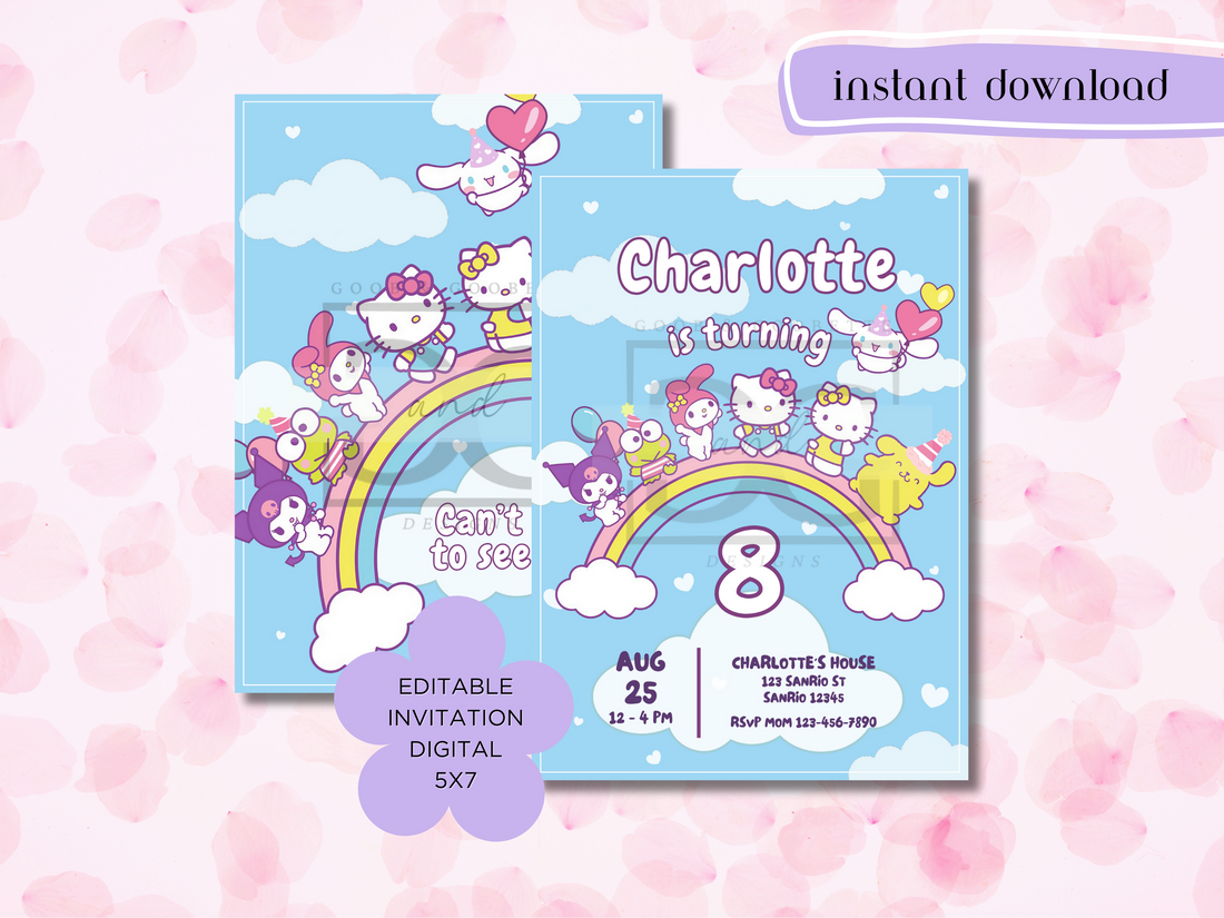 Rainbow Sanrio Party Invite - Rainbow Hello Kitty Birthday Invitation ...