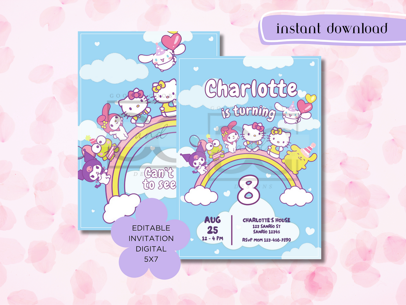 Rainbow Sanrio Party Invite - Rainbow Hello Kitty Birthday Invitation ...