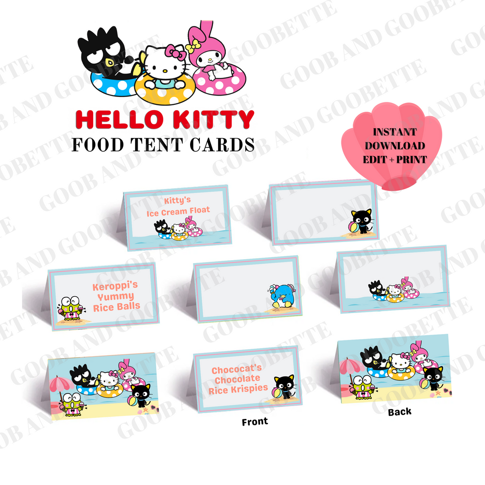 Hello Kitty Pool Party Food Tents/Labels - Pool Party Place Cards ...