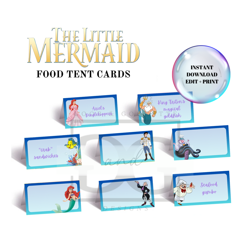 Little Mermaid Food Tent/Labels - Ariel Place Cards – Blissful ...