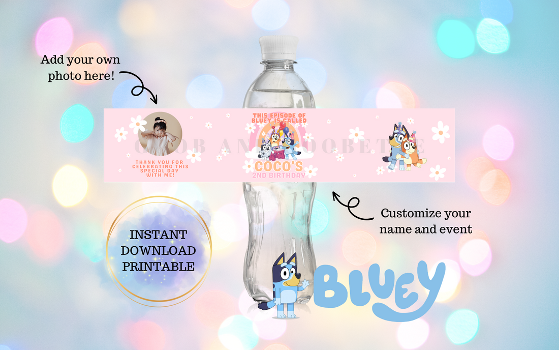 Pink Daisy Bluey Water Bottle Labels – Blissful Perfections x Goob ...