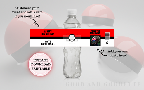 Pokeball Water Bottle Labels - Pokemon Labels – Blissful Perfections x ...