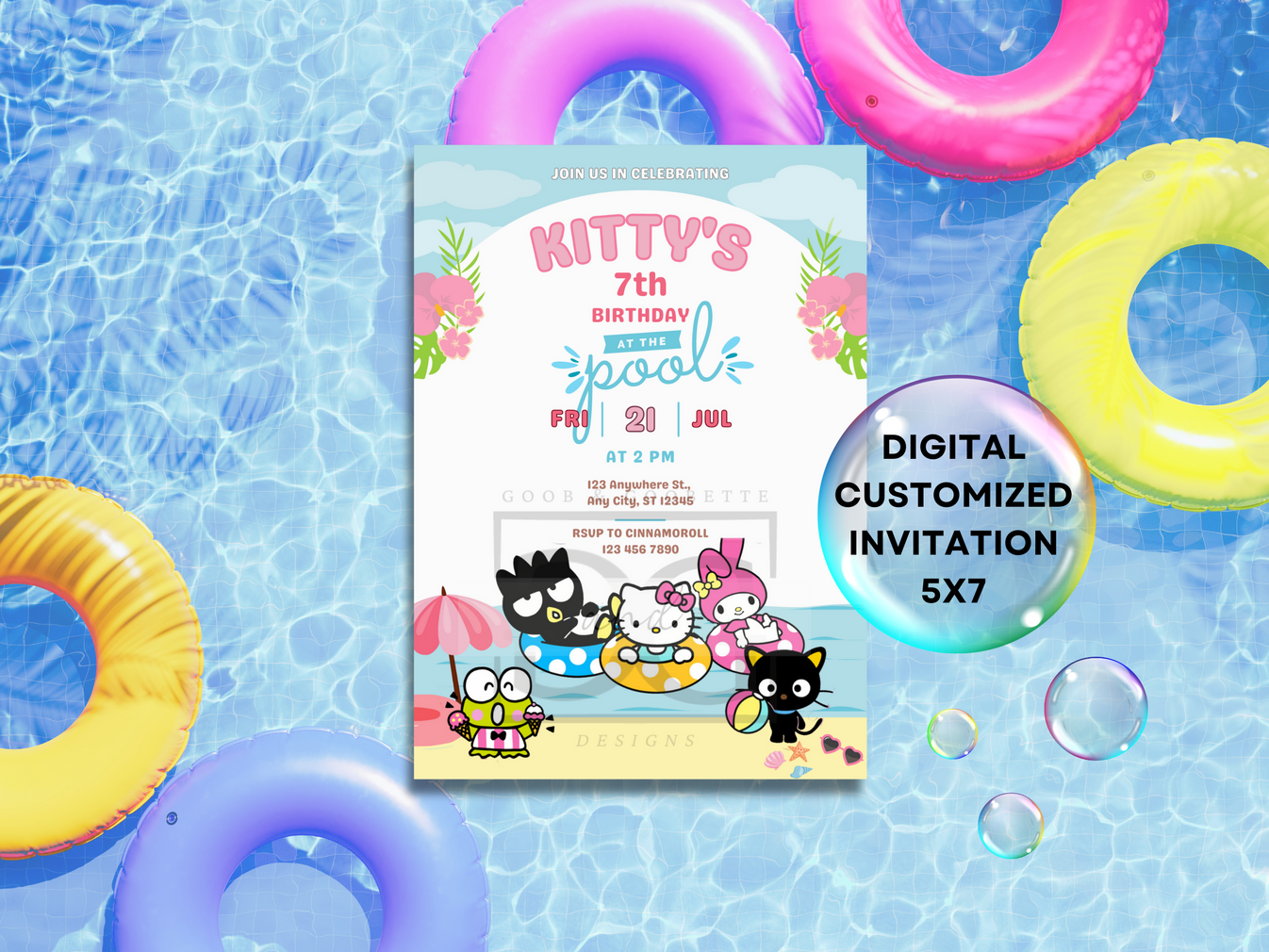 Hello Kitty Pool Party Invite – Blissful Perfections x Goob & Goobette ...