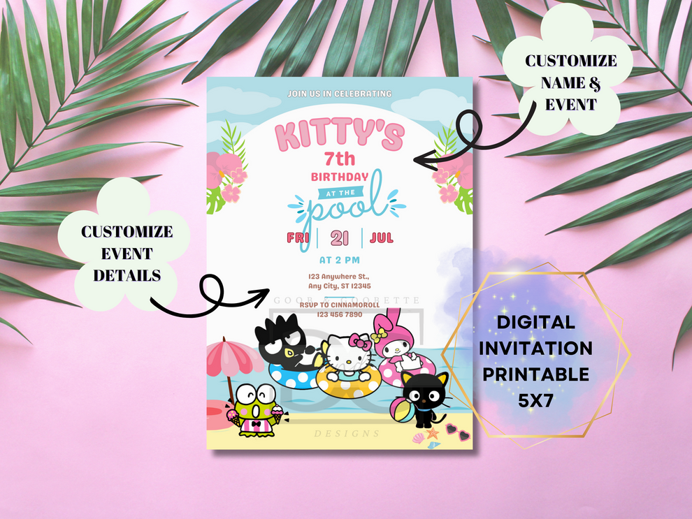 Hello Kitty Pool Party Invite – Blissful Perfections x Goob & Goobette ...