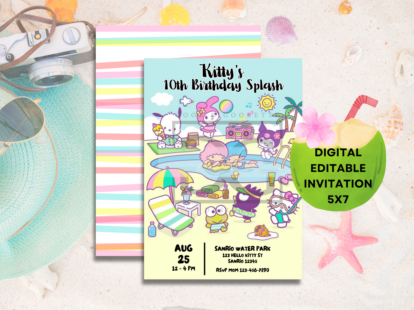 Sanrio Pool Party Invite – Blissful Perfections x Goob & Goobette Designs