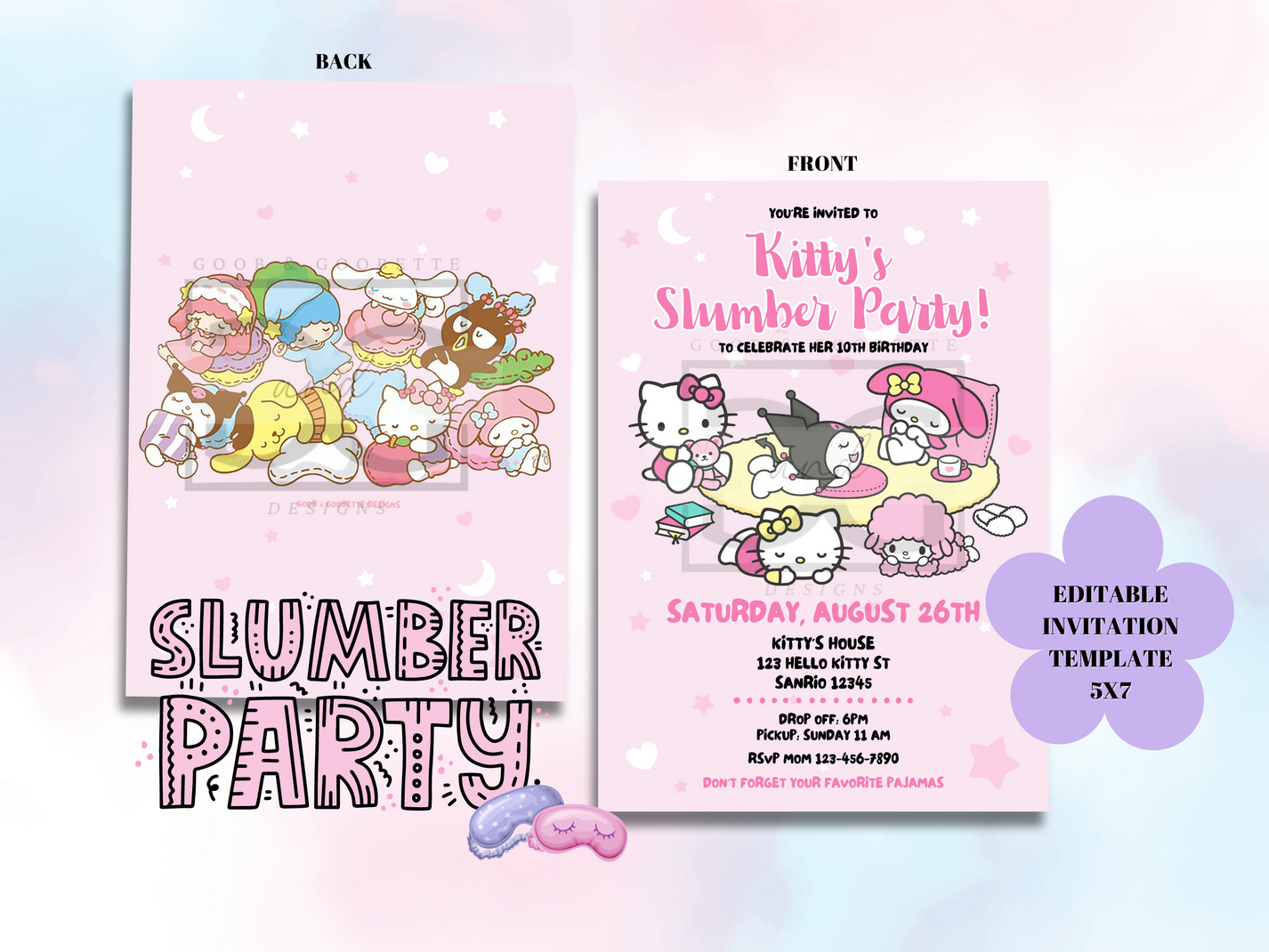 Sanrio Slumber Party Invite - Hello Kitty Sleepover Party Invite Digit ...
