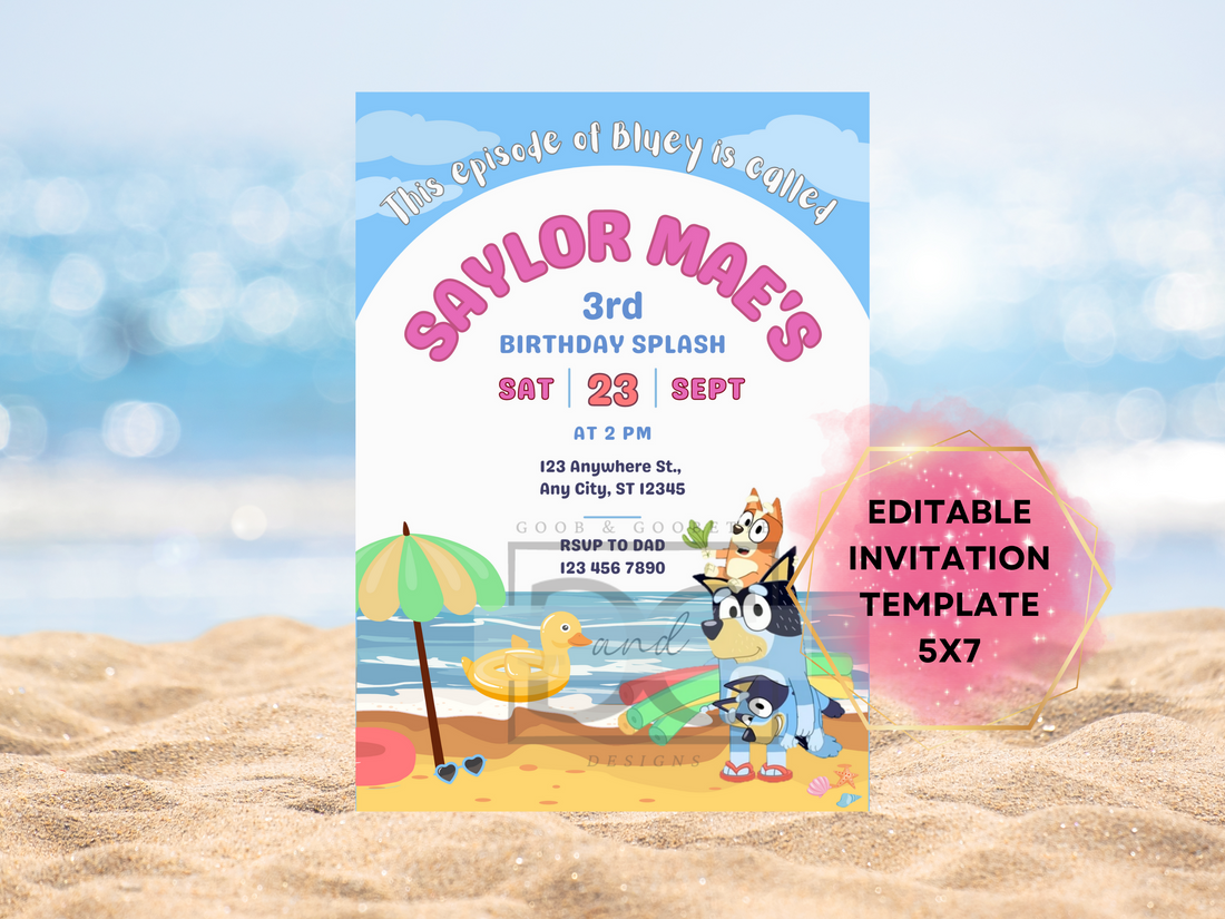Summer Bluey Pool Party Invitation - Bandit, Bluey, and Bingo ...