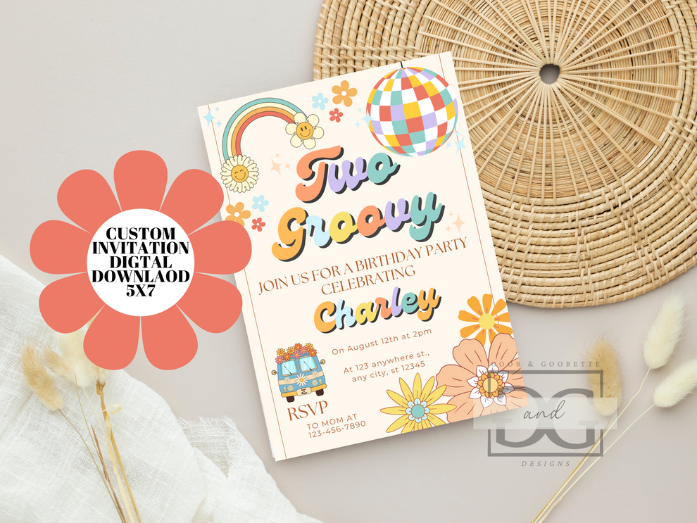 Two Groovy Invitation - 2nd Birthday Invitation – Blissful Perfections ...