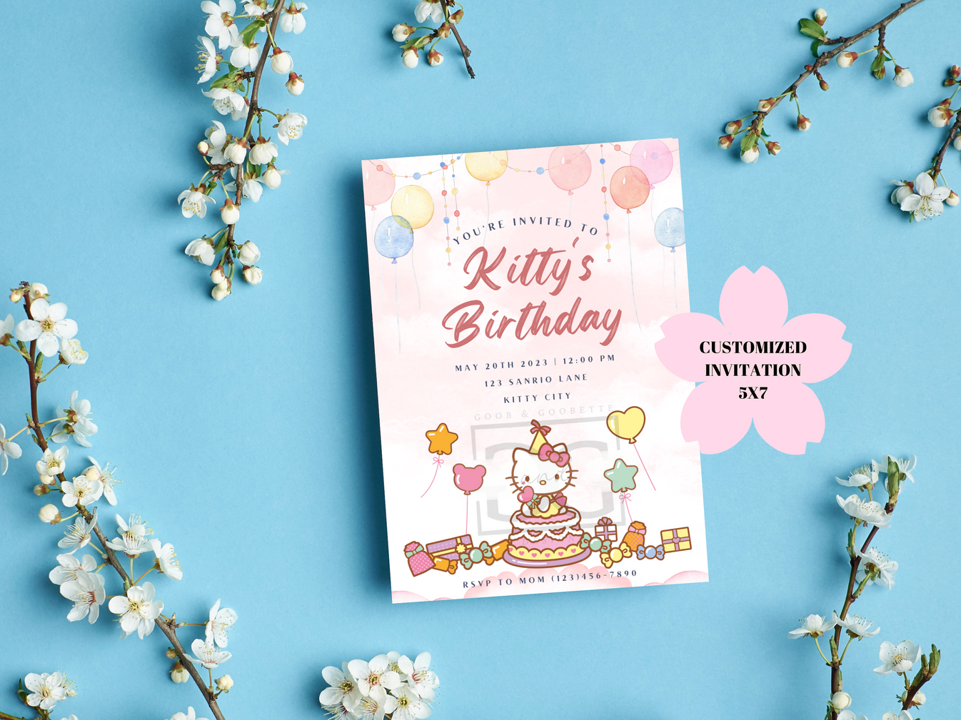 Watercolor Hello Kitty Invite - Hello Kitty Birthday Invitation ...