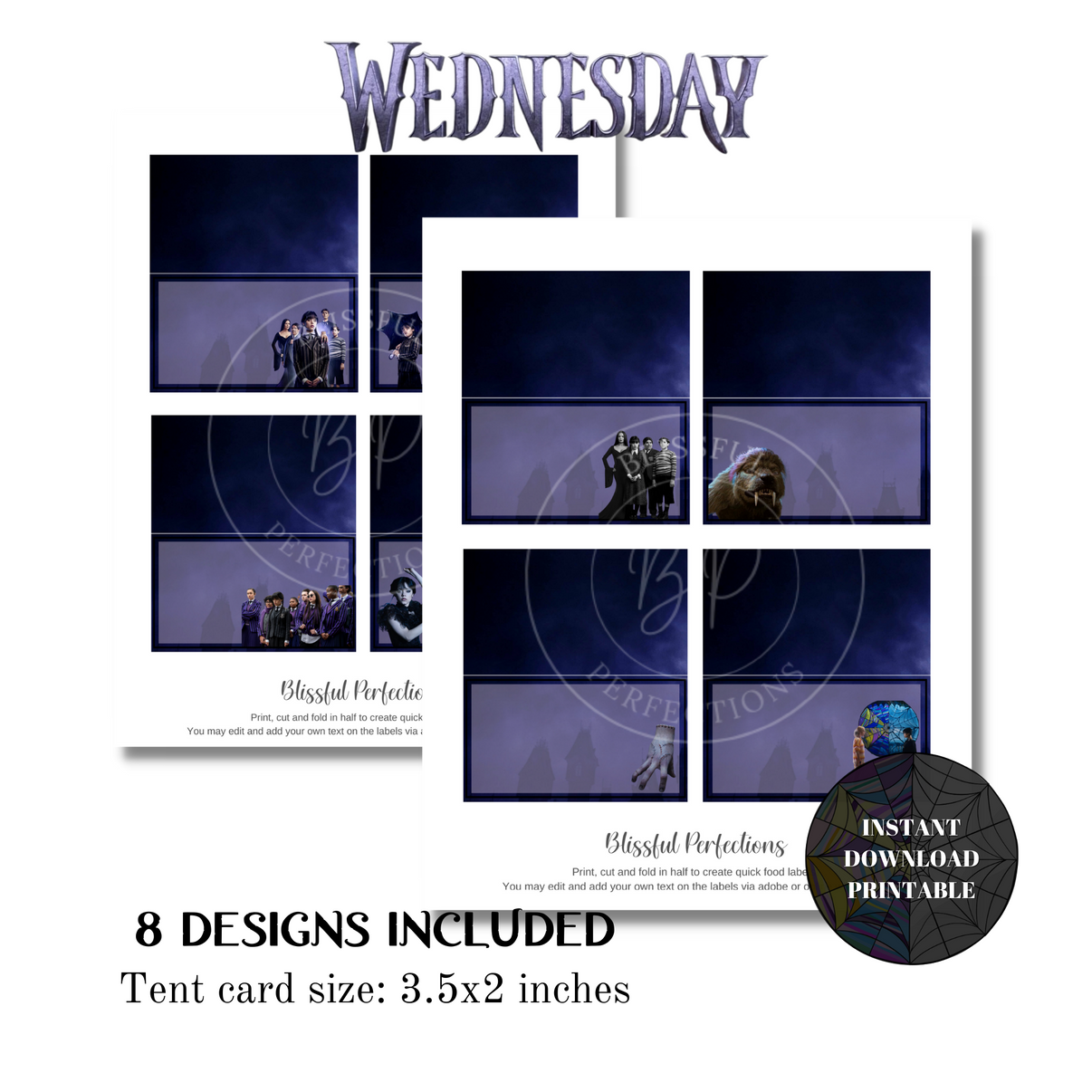 Wednesday Food Tents - Wednesday Addams Buffet Cards, Addams Family ...